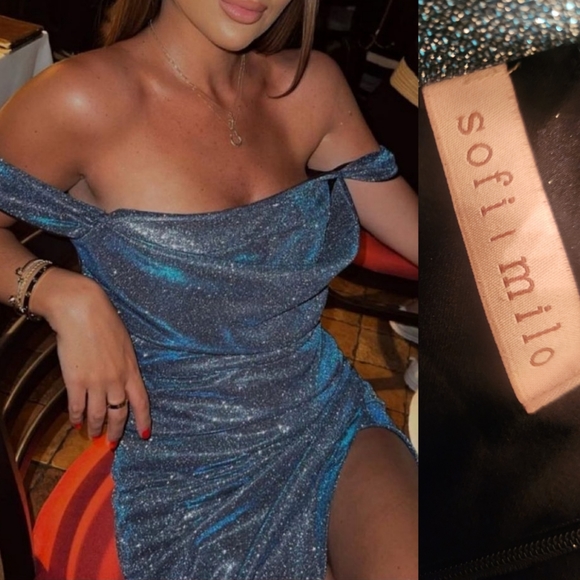 sofi milo | Dresses | Sofi Milo European Luxury Lurex Blue Sparkle Mini Dress Premiere Prom Xs S ...